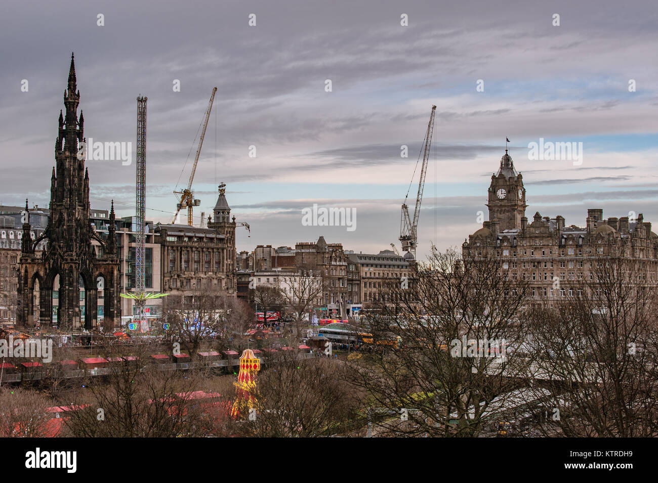 A view to Princess gardens with Christmas attractions, Balmoral hotel ...