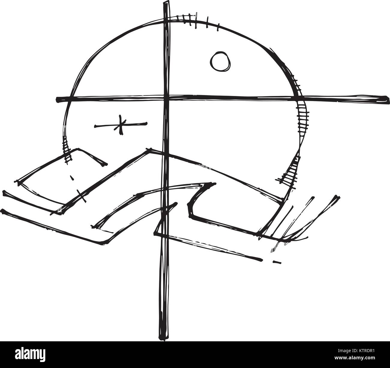 Hand drawn vector ink illustration or drawing of a Christian Cross and ...
