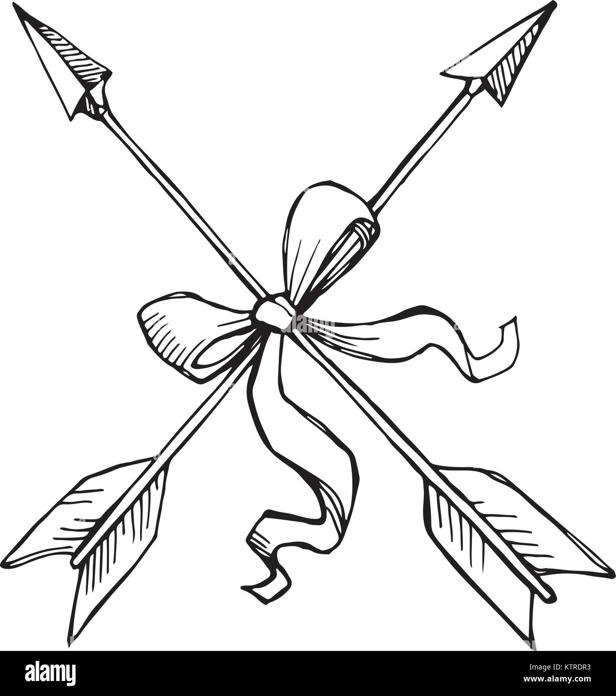 Hand drawn vector ink illustration or drawing of a pair of retro arrows ...