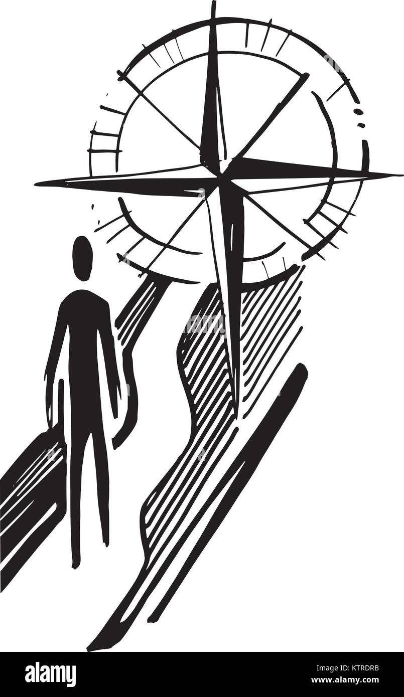 Hand drawn vector illustration or drawing of man silhouette with ...