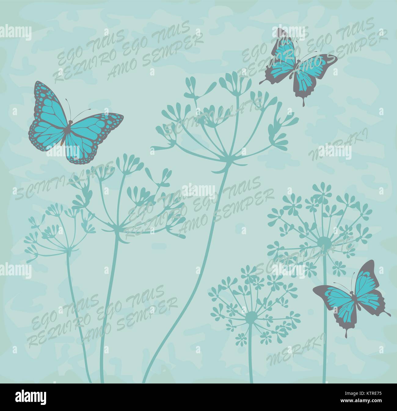 vector illustration of botanical floral pattern with butterflies ...