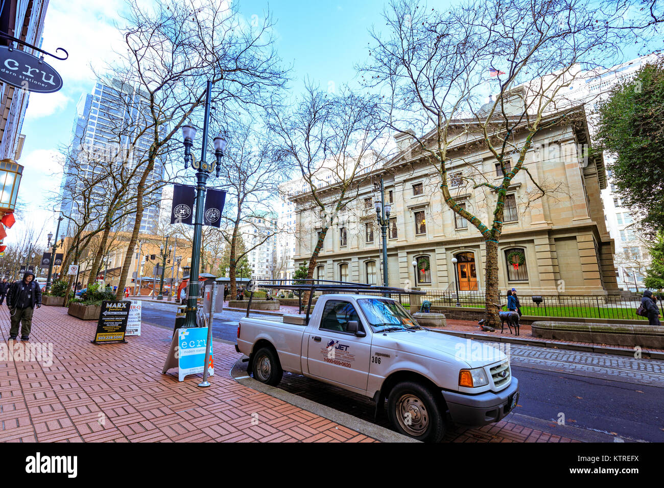 Portland, United States - Dec 21, 2017 : Downtown street view in ...