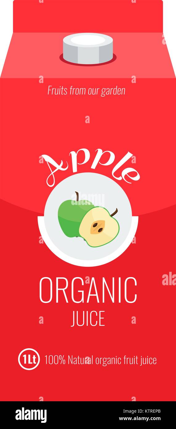 Red apple juice box package with solid and flat color design style ...