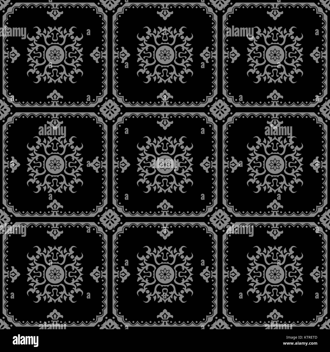 Antique seamless silver background square frame spiral flower Stock ...