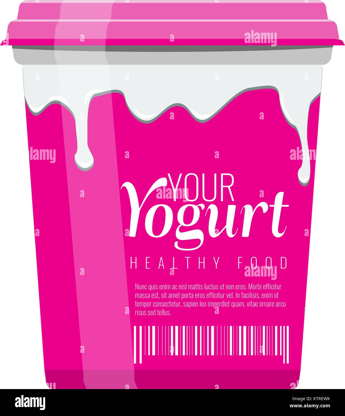 Pink Plastic Bucket With Pink Lid. Yogurt package design with milk flow ...
