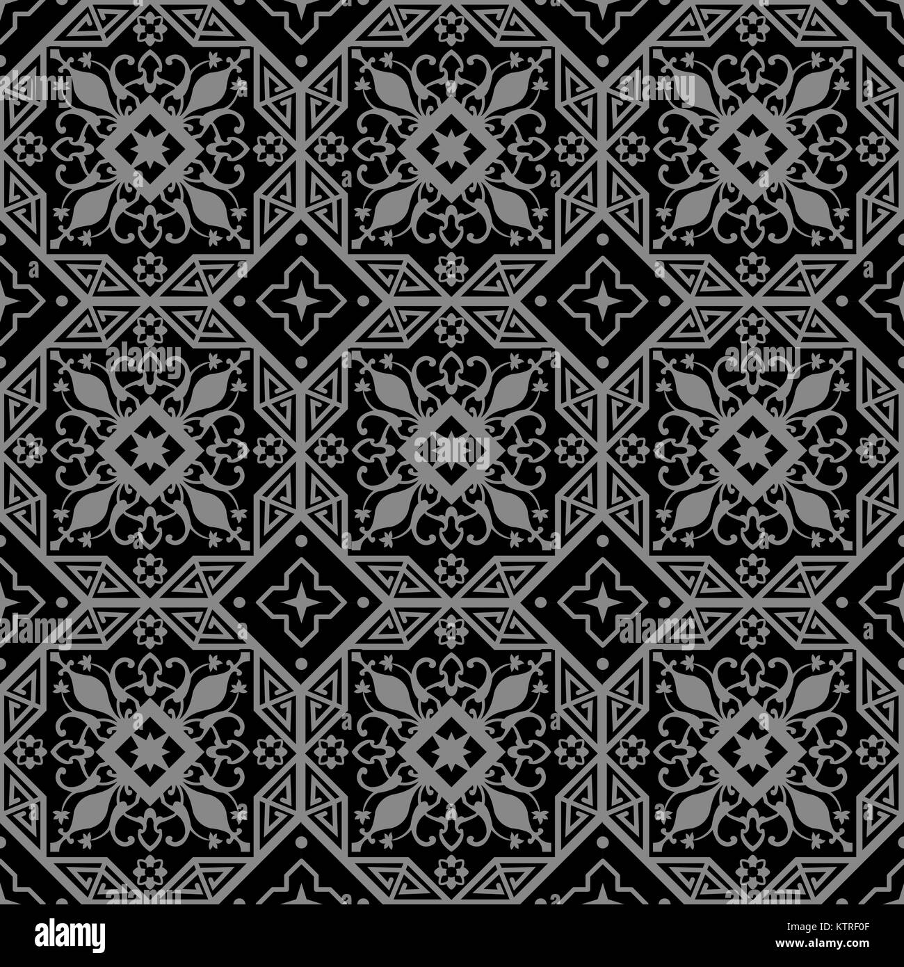 Antique seamless silver background octagon cross flower vine Stock ...