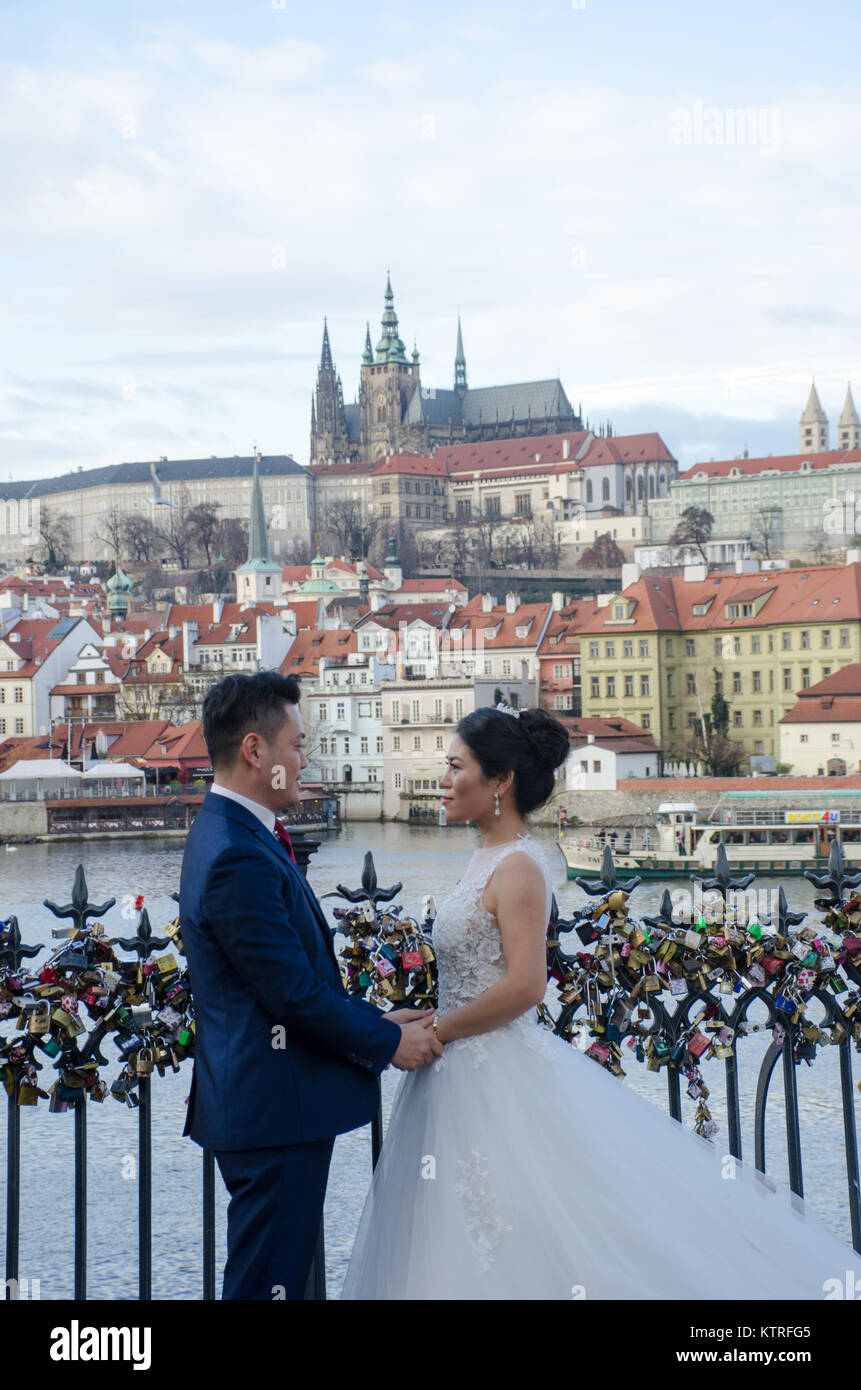 Prague Czech Republic -5 December 2017: Oriental Couple getting married ...