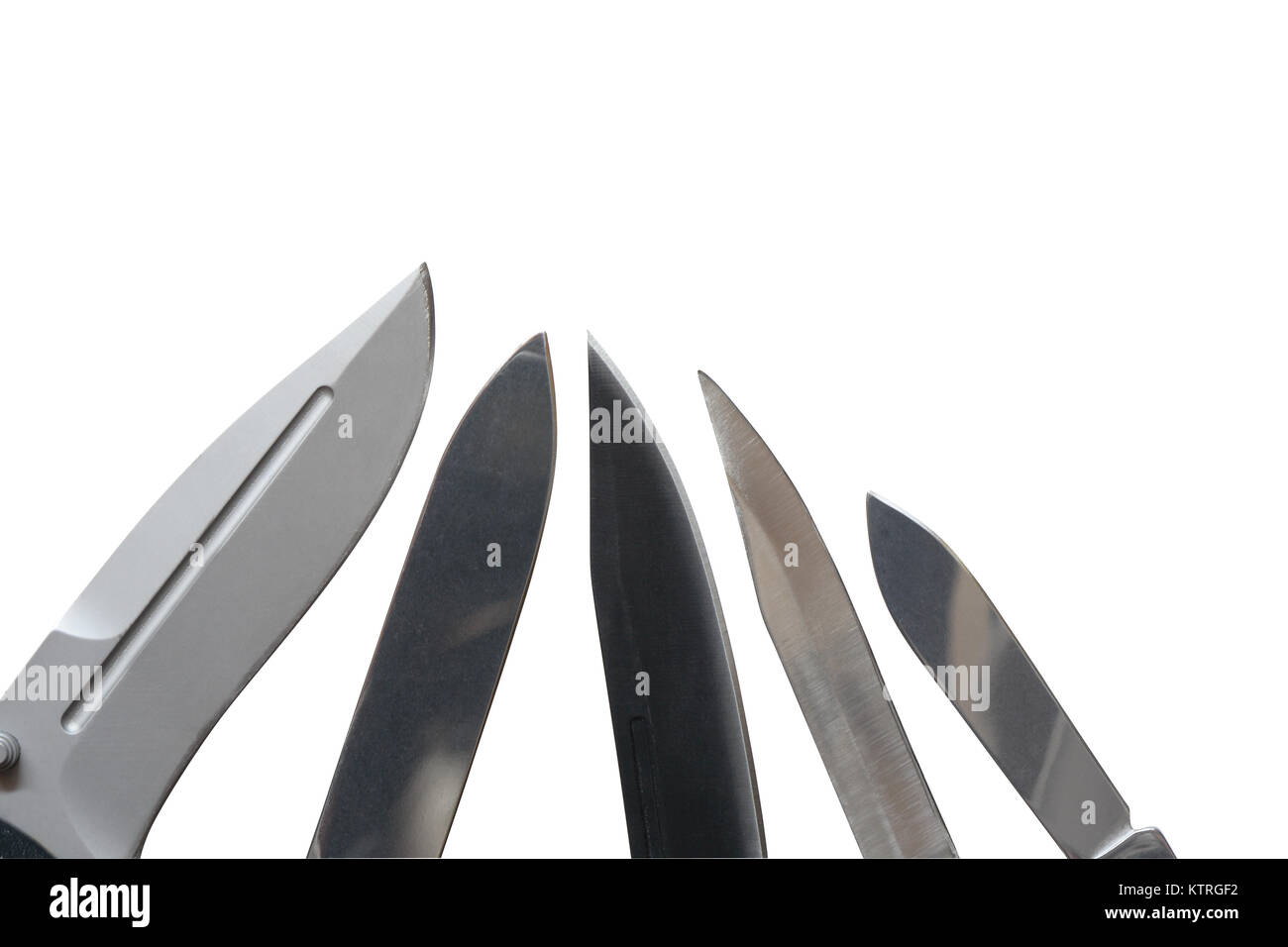 Closeup of few sharp knives isolated on white background with clipping ...