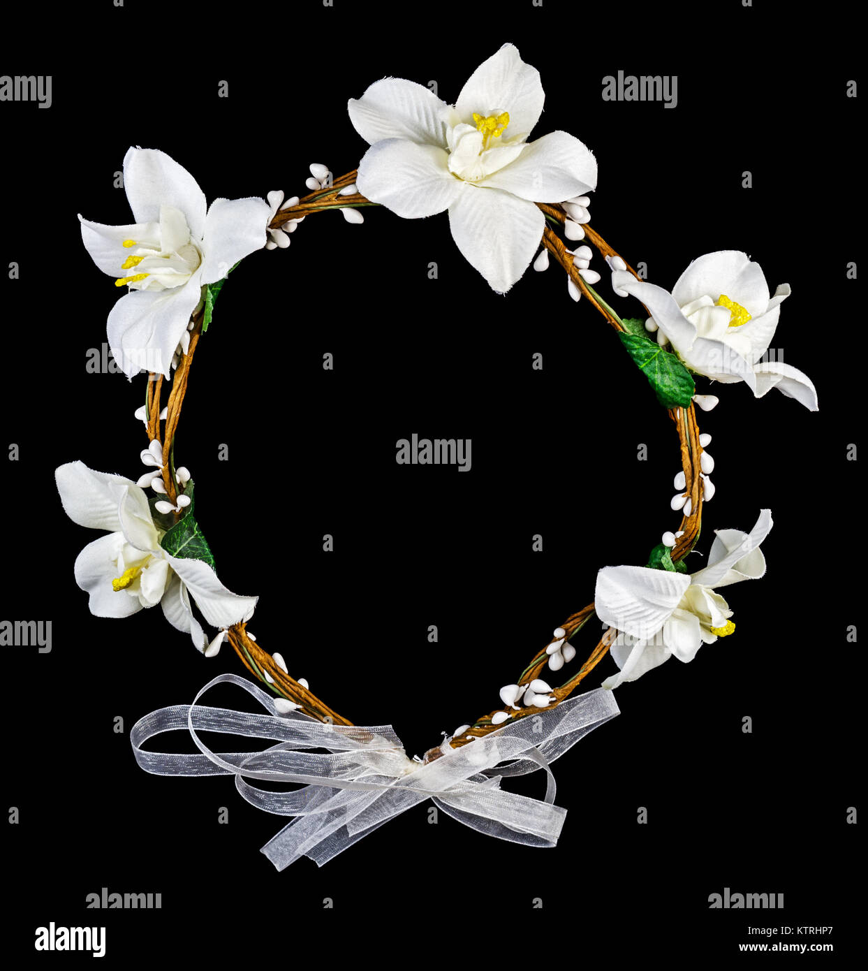 White flower diadem isolated on black background Stock Photo - Alamy