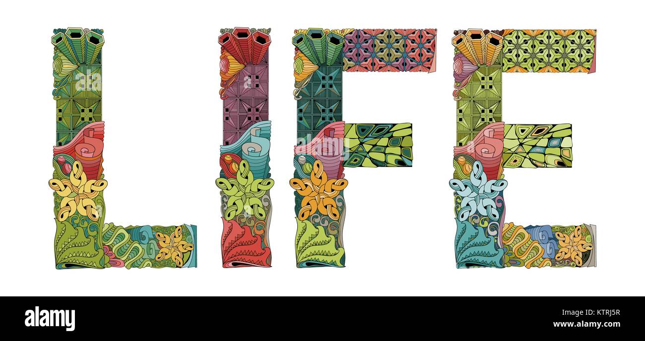 Hand-painted art design. Hand drawn illustration word LIFE for t-shirt ...