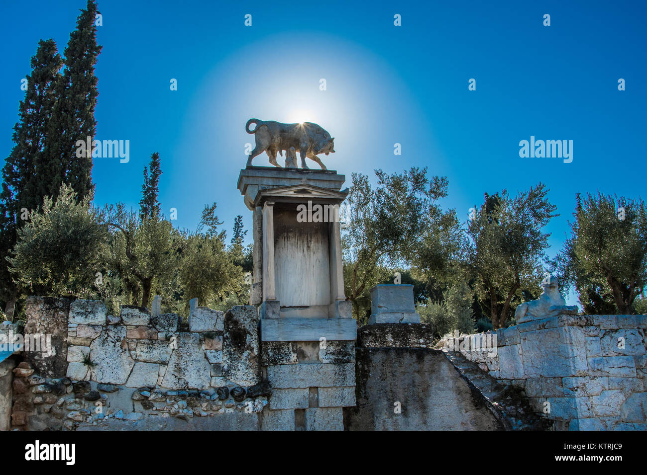 Statue of Bull in Kerameikos, the cemetery of ancient Athens in Greece ...