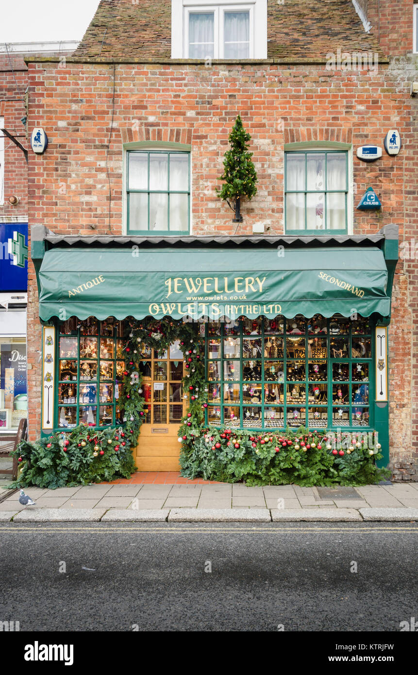 An old georgian style shop front decorated for Christmas, in the High ...