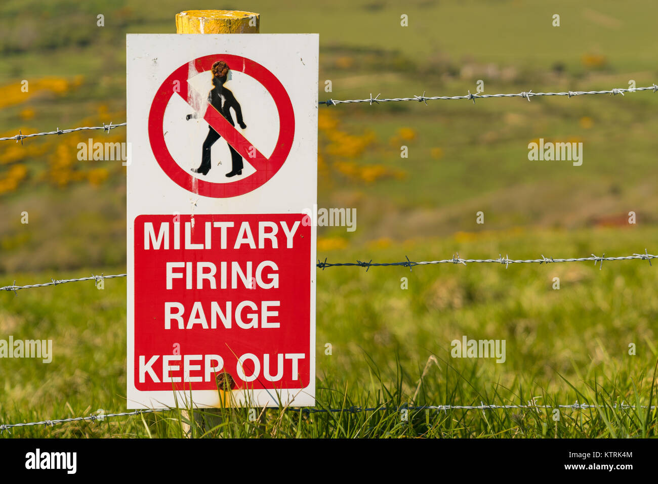 Sign: Military firing range keep out, seen on the South West Coast Path ...