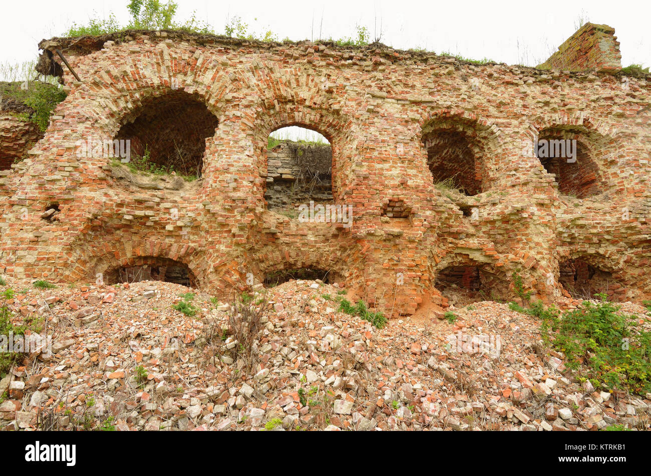 Time destroys architecture.Brick walls on the ruins of old buildings ...