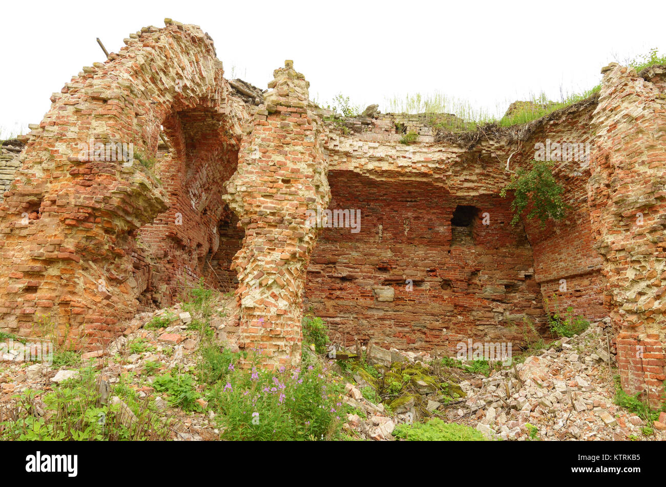 Time destroys architecture.Brick walls on the ruins of old buildings ...