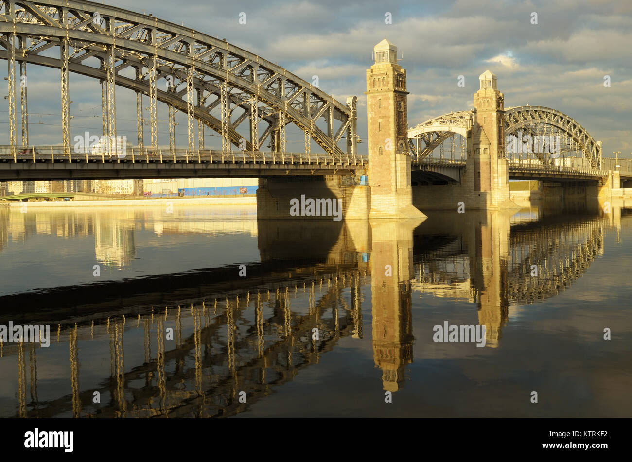 Water landscape .Across the river built a large bridge Stock Photo - Alamy