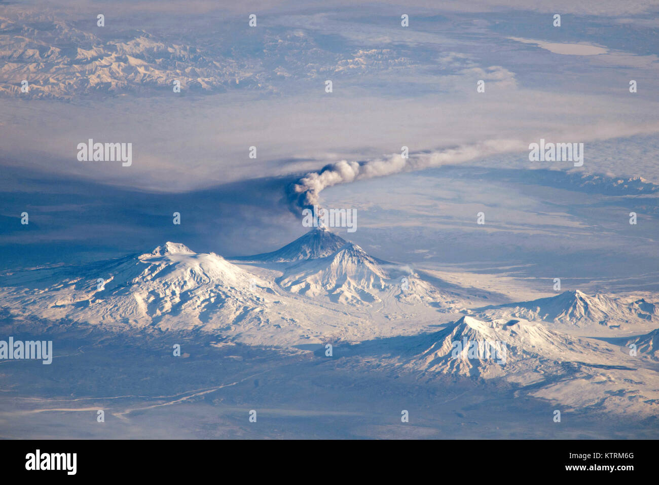 Kliuchevskoi Volcano erupts with a plume of ash and smoke seen from the ...