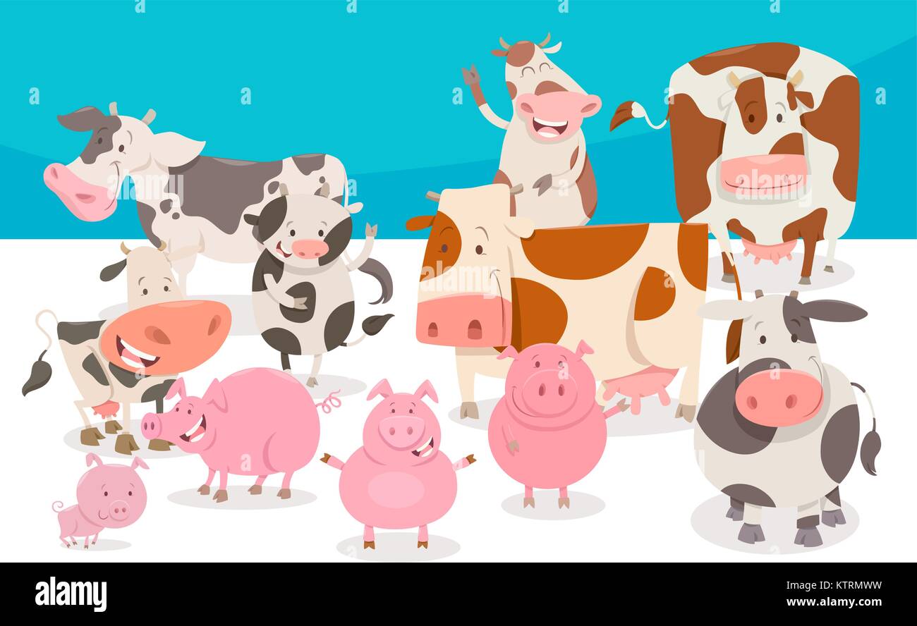 Cute Cow And Pig Cartoon
