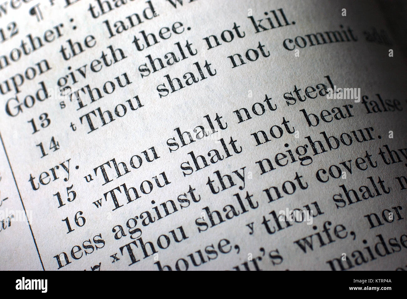 Highlighted text of the Ten Commandments in the Holy Bible Stock Photo ...
