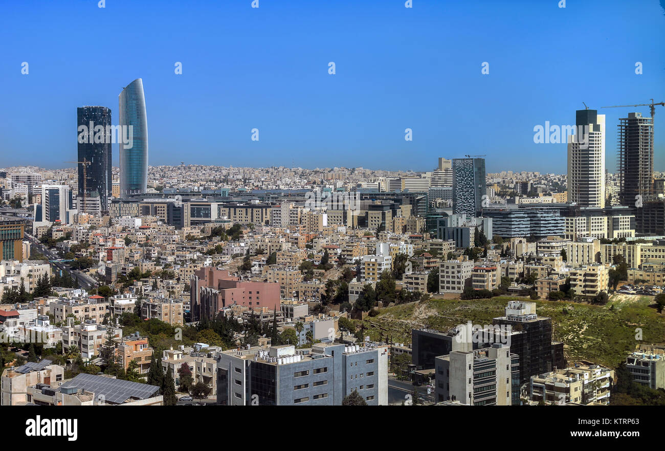Top view of the new downtown of Amman at night with moon Stock Photo ...