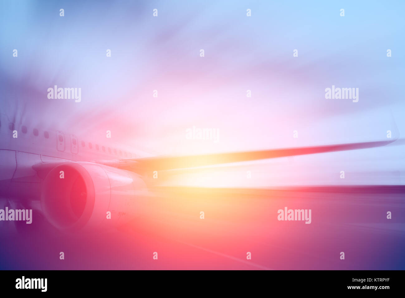 air plane, aircraft jet engine motion blur with sunny for background ...