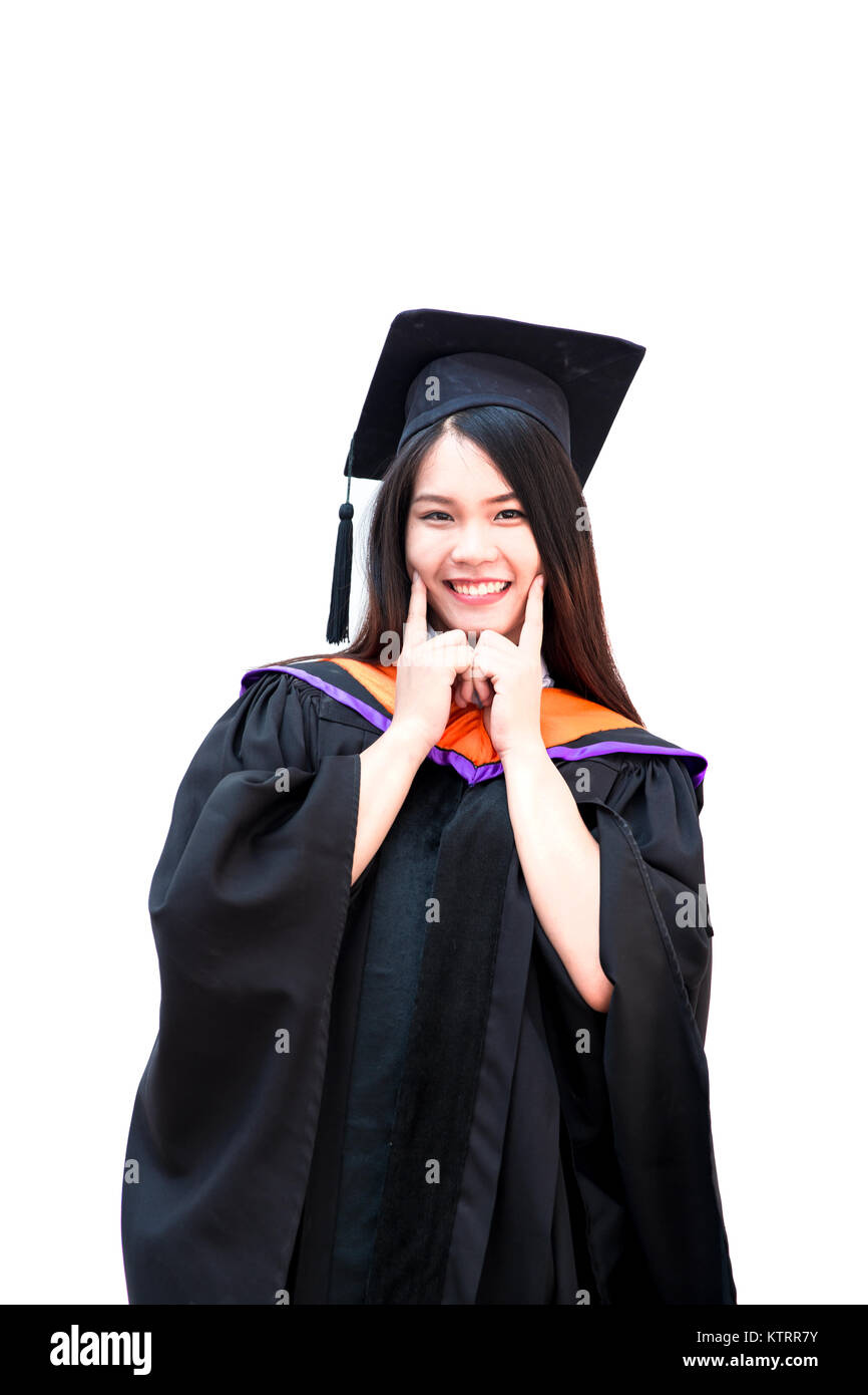 Asian cute women portrait happy smile graduation isolated on white ...