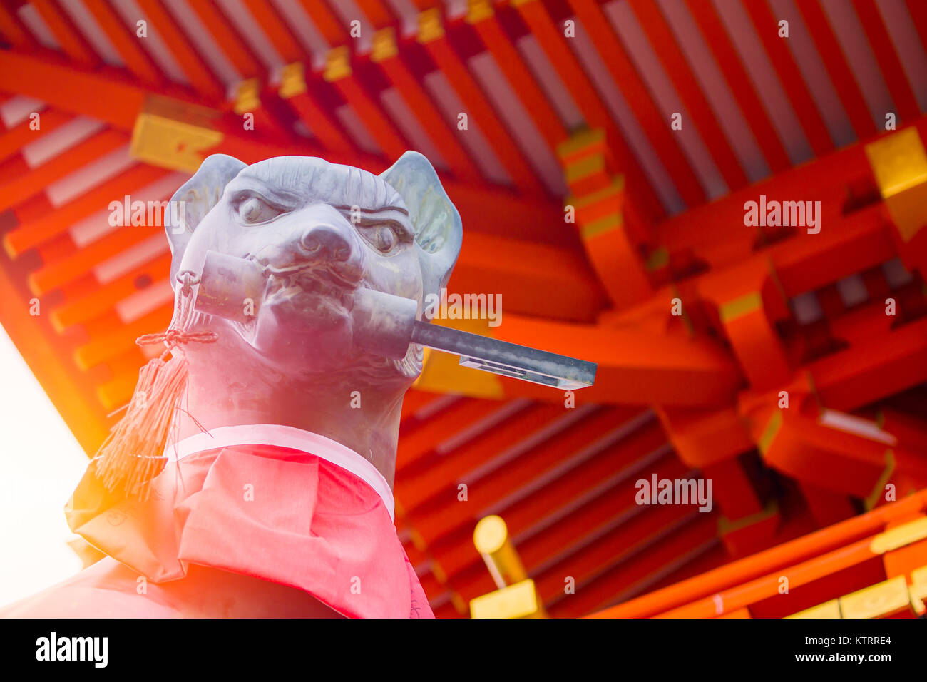closeup head of Fox stone statue at Fushimi Inari Shrine (Fushimi Inari ...