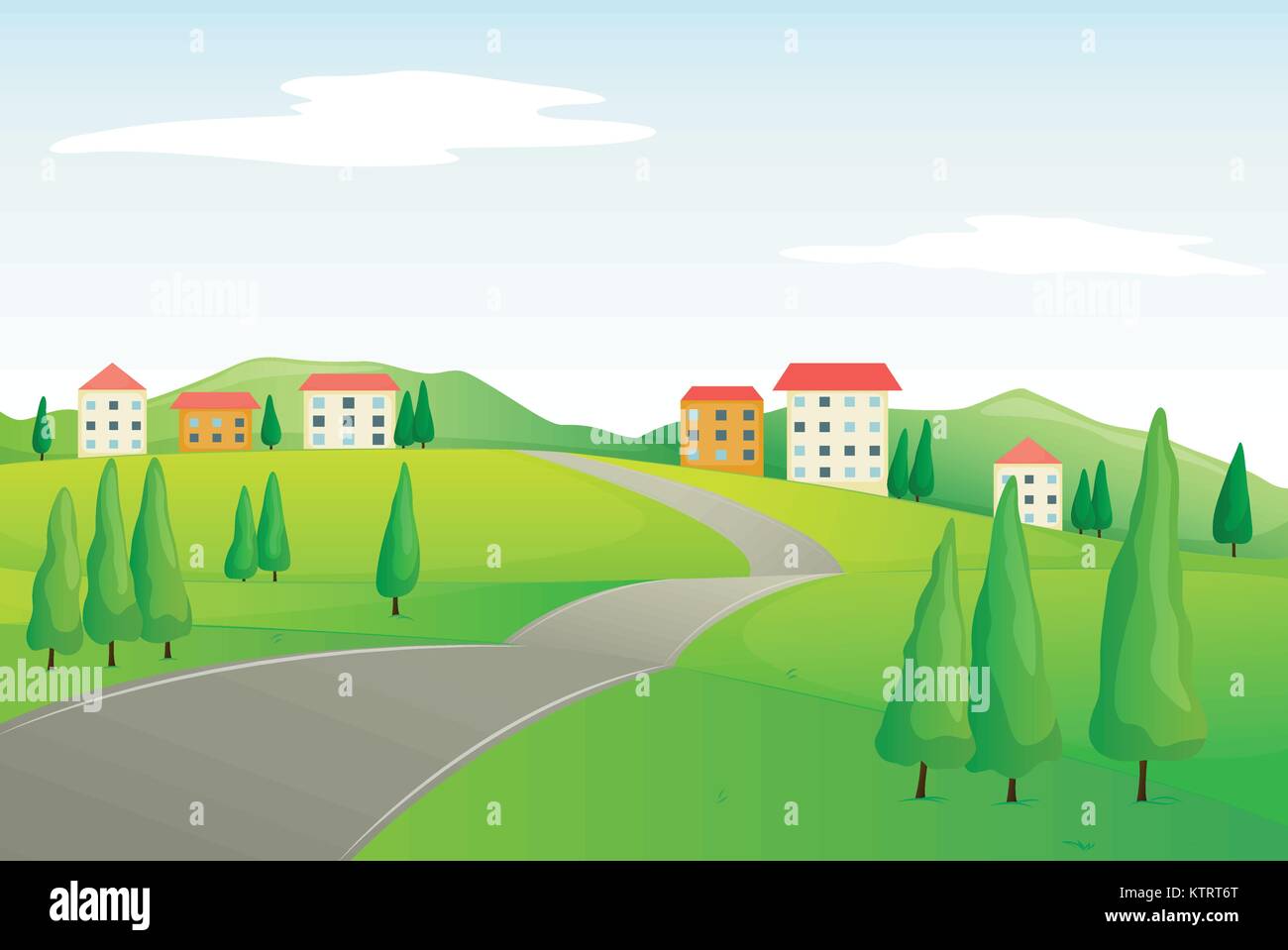 illustration of buildings and road in a beautiful nature Stock Vector ...