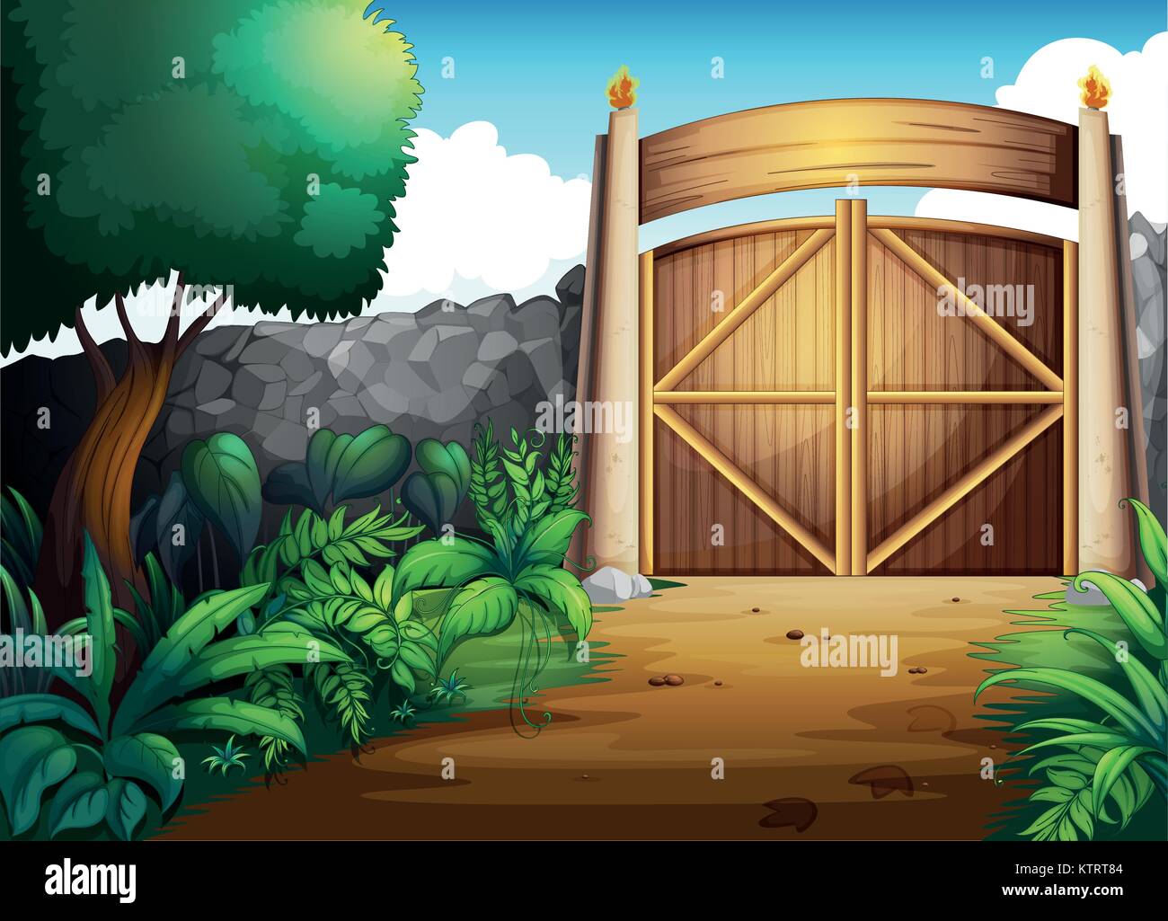 illustration of a gate in a beautiful nature Stock Vector Image & Art ...