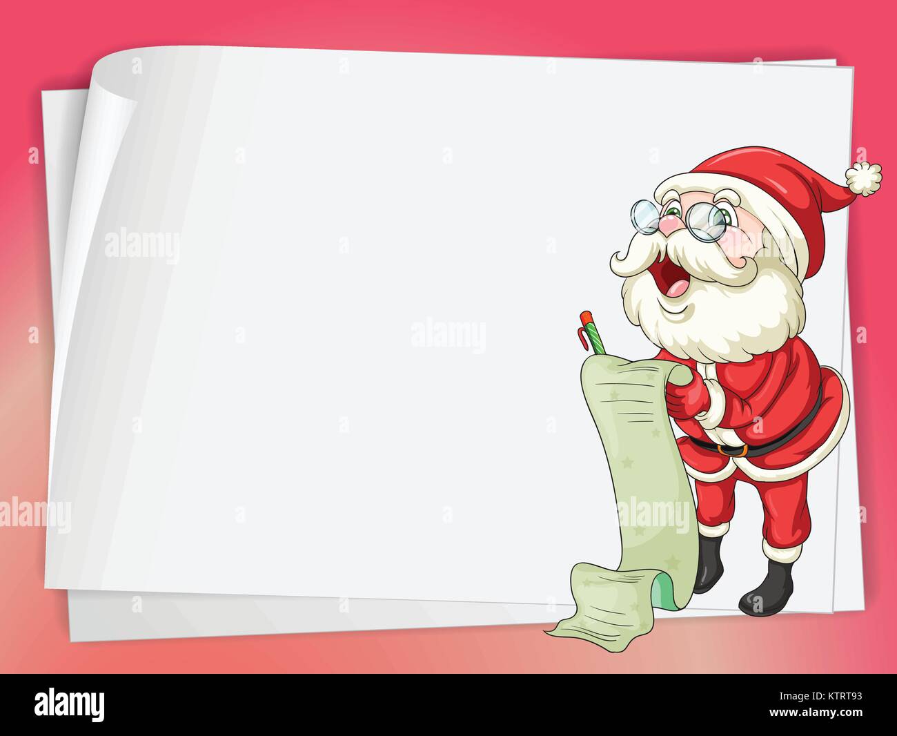 illustration of paper sheets and santa claus on a red background Stock ...