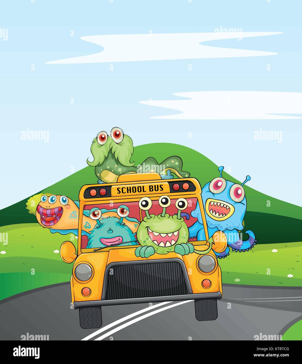 illustration of monsters in schoolbus on road Stock Vector Image & Art ...