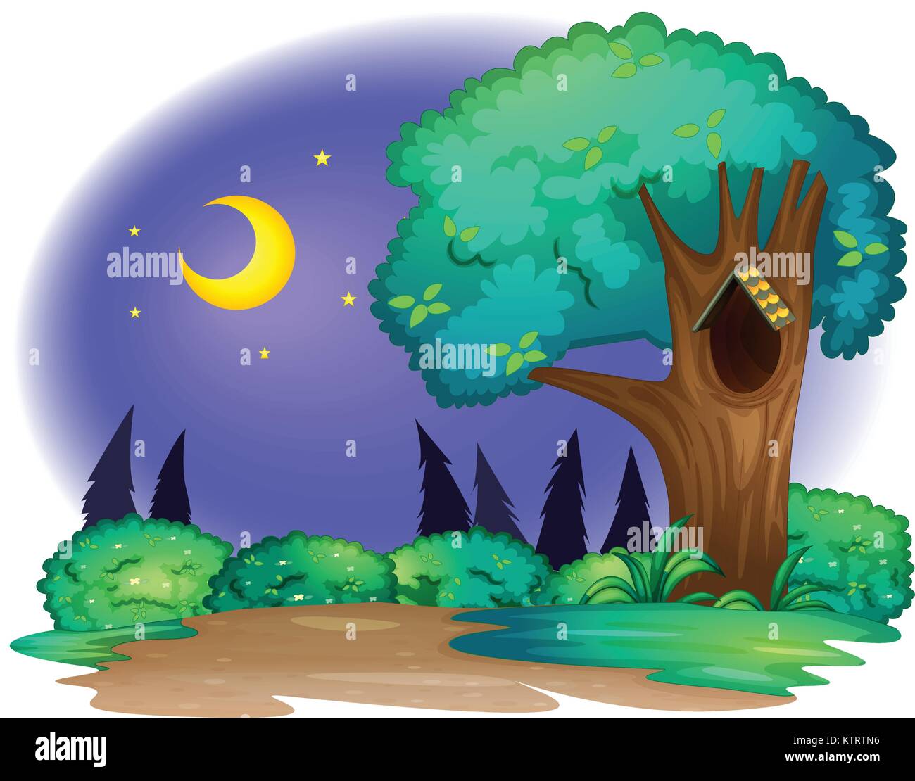 Illustration of a tree with hollow at night Stock Vector Image & Art ...