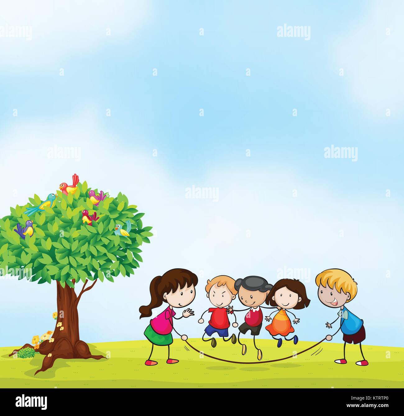 illustration of kids and a tree in beautiful nature Stock Vector Image ...