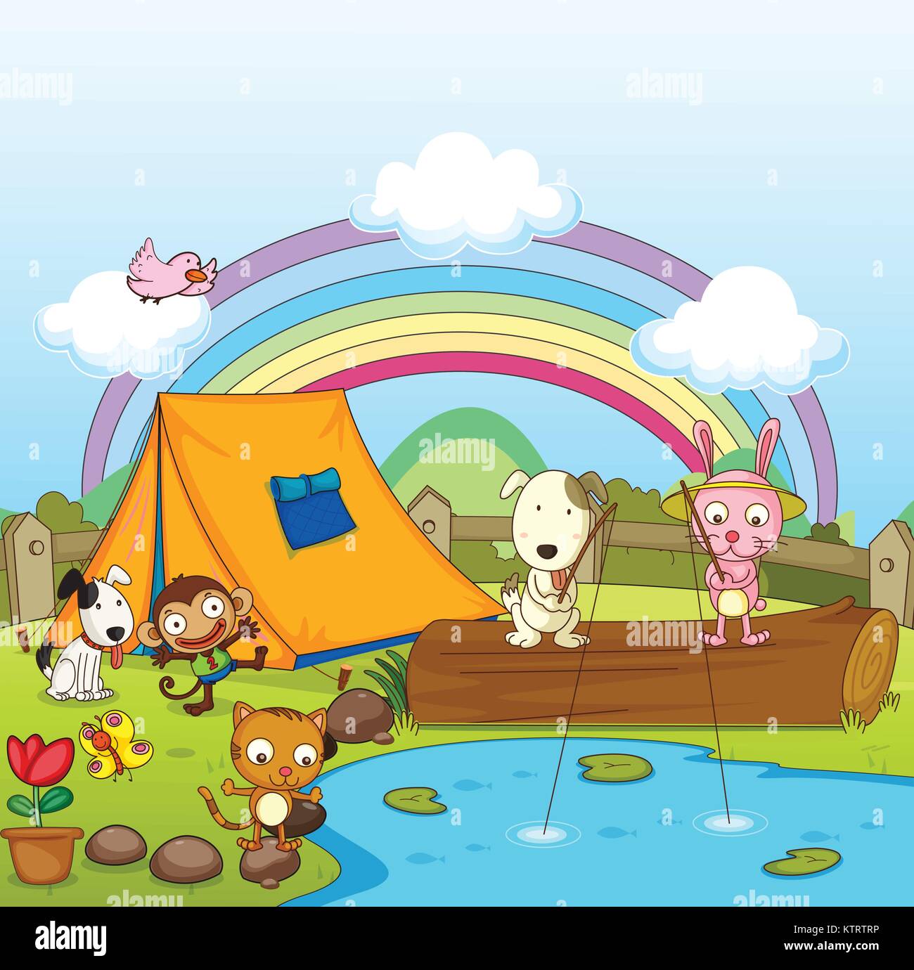 Illustration of animals camping and fishing Stock Vector Image & Art ...