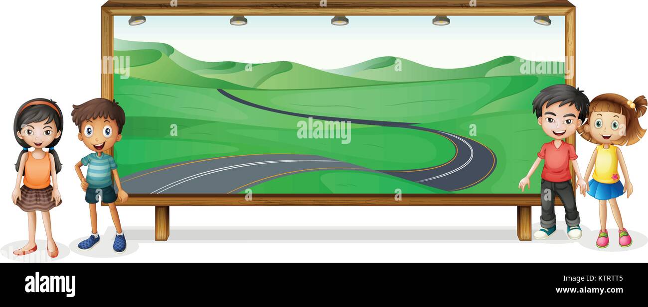 illustration of kids and a board on white background Stock Vector Image ...