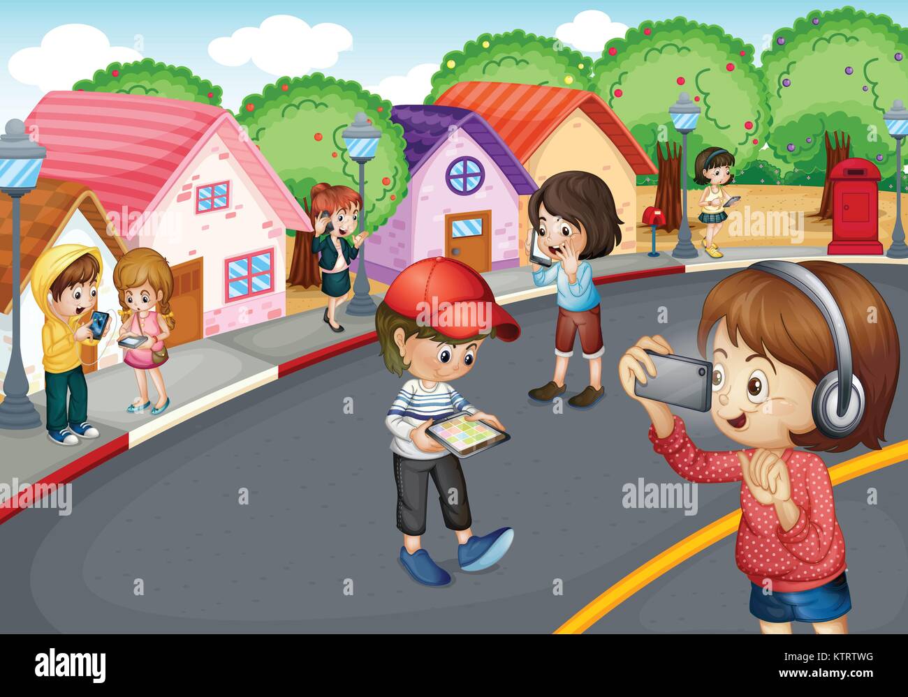 Illustration of kids using electronic gadgets Stock Vector Image & Art ...