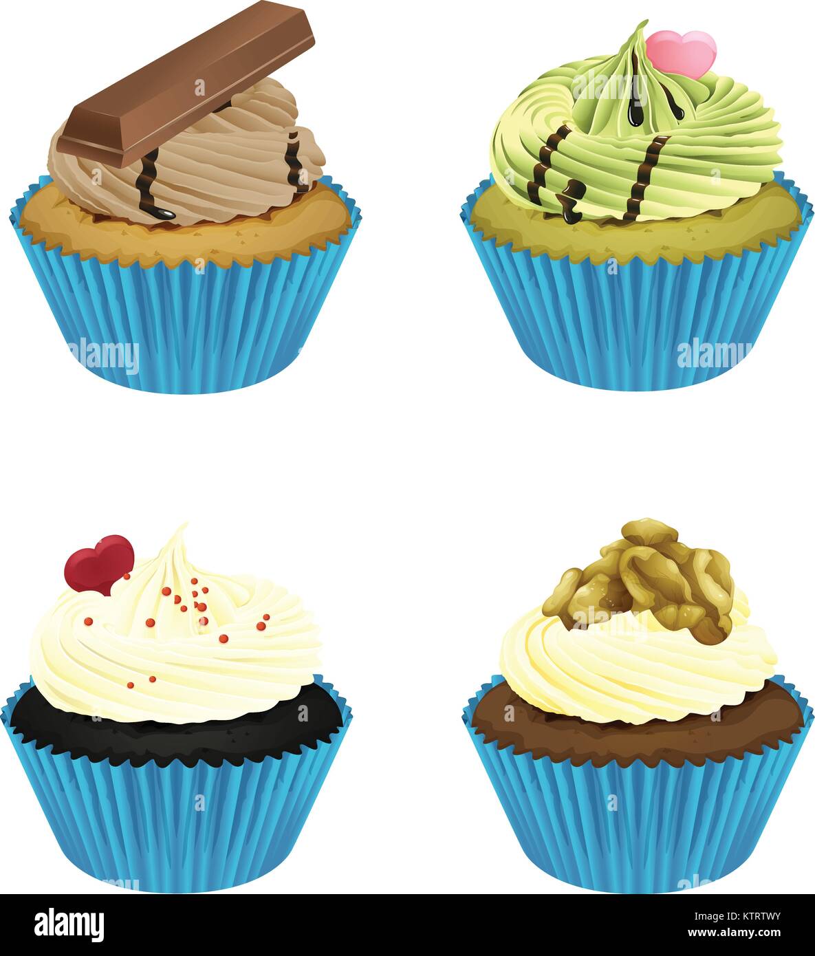 illustration of various cupcakes on a white background Stock Vector ...