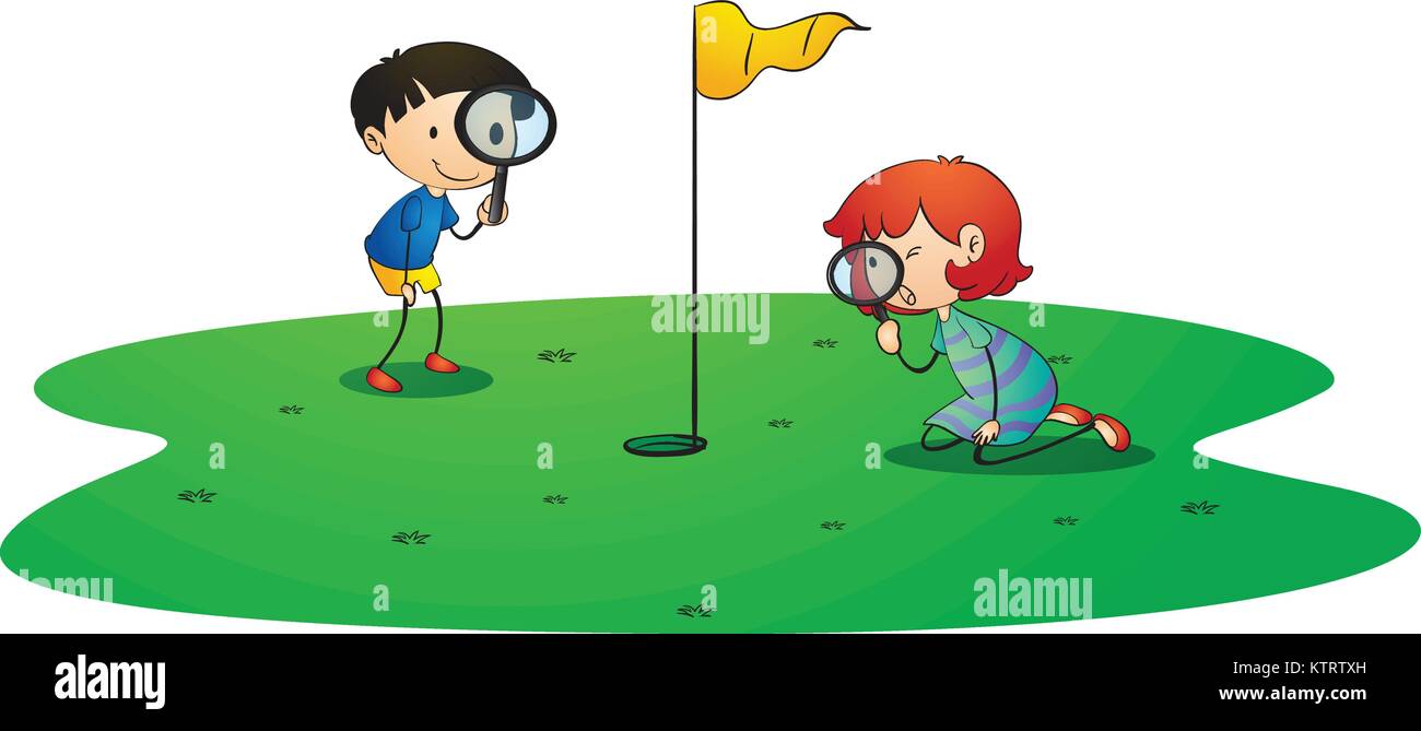 illustration of kids on golf ground on white background Stock Vector ...