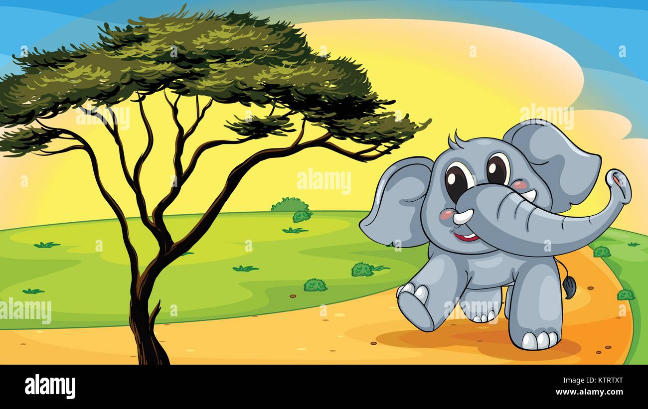 illustration of a Elephant standing under a tree Stock Vector Image ...