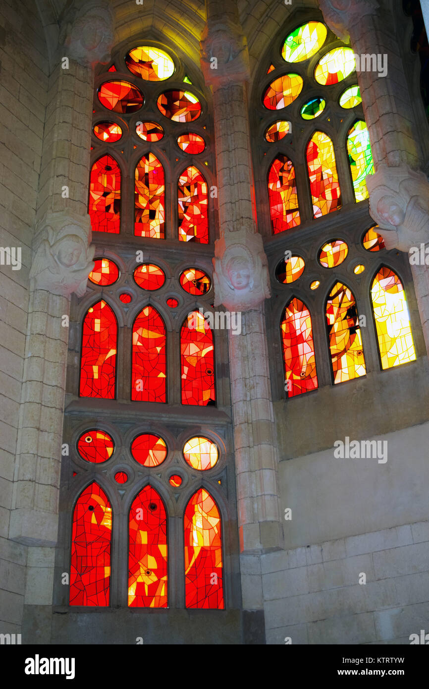 Red glass windows in Sagrada Familia Stock Photo - Alamy