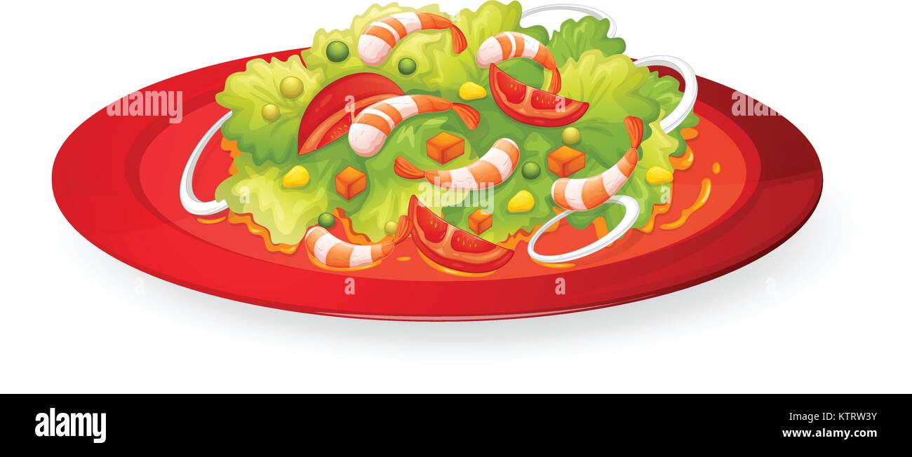 illustration of prawn salad in red dish on white Stock Vector Image ...