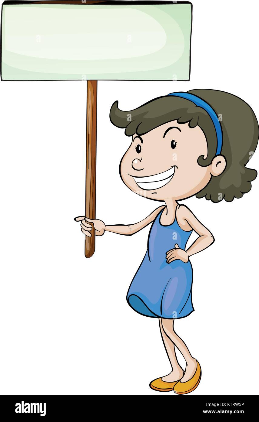 illustration of a girl with sign board on a white Stock Vector Image ...