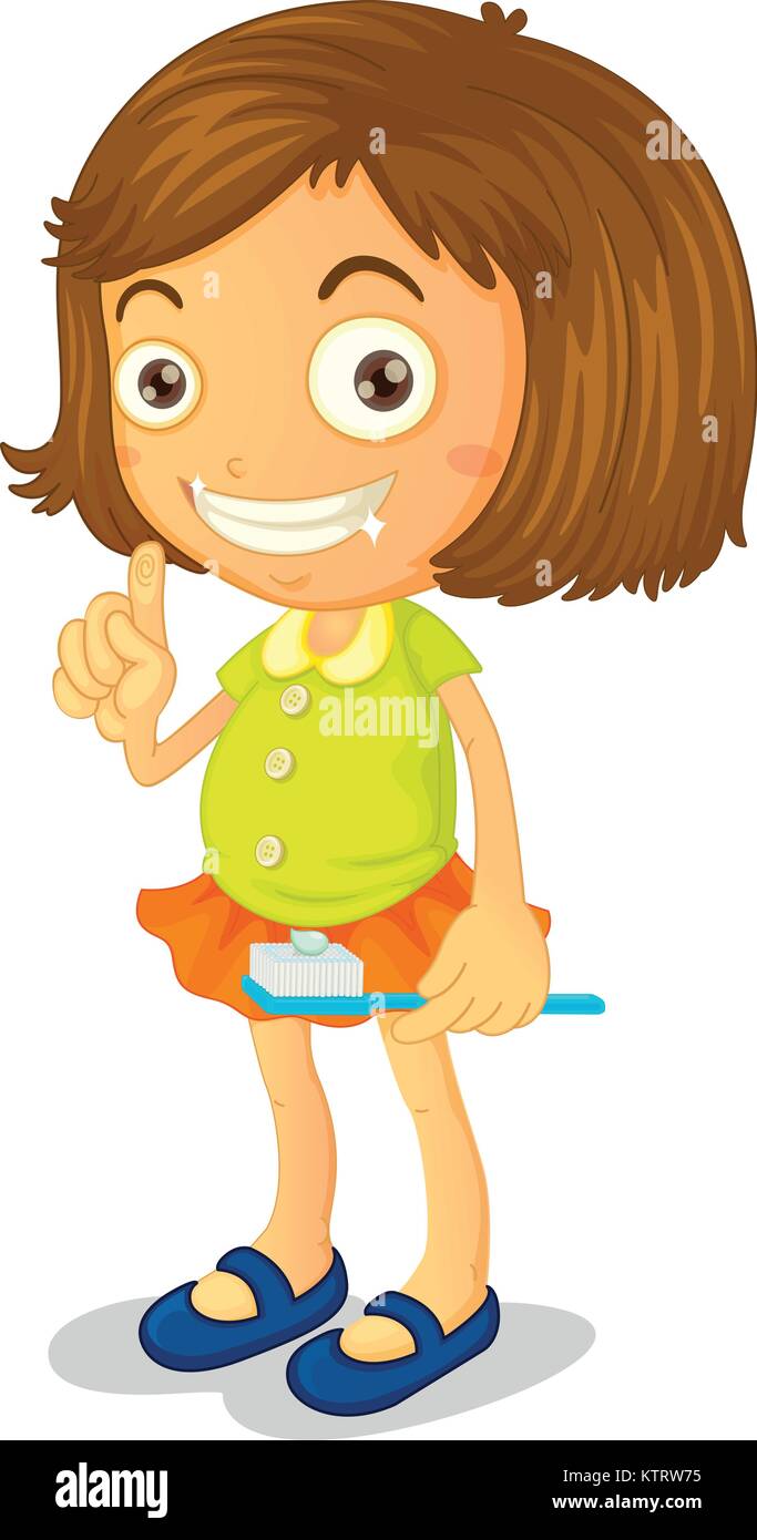illustration of a girl brushing teeth on a white background Stock ...