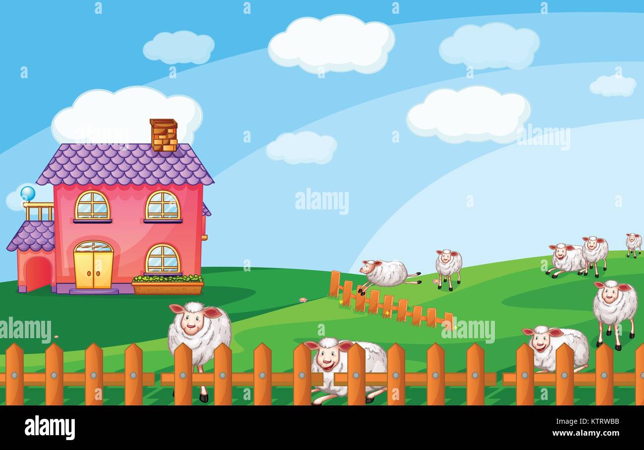 Sheep graze house Stock Vector Images - Alamy