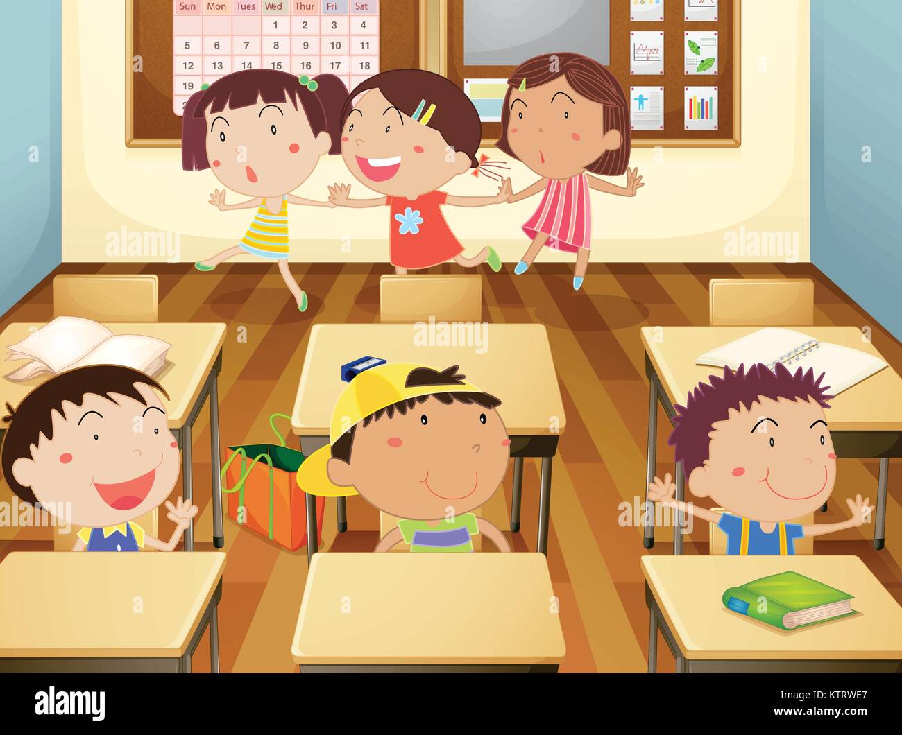 Children In Classroom Cartoon