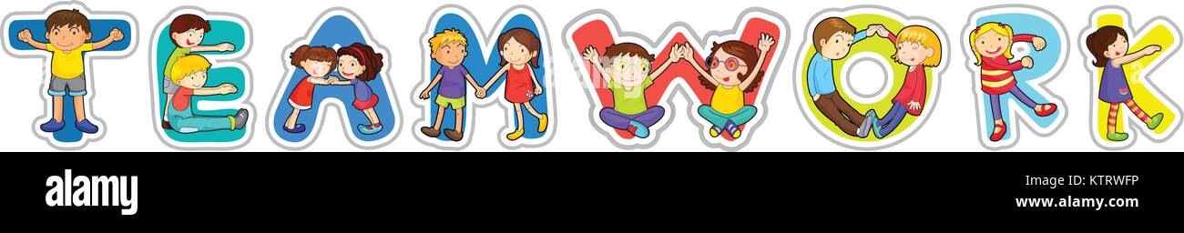illustration of english word teamwork on a white background Stock ...