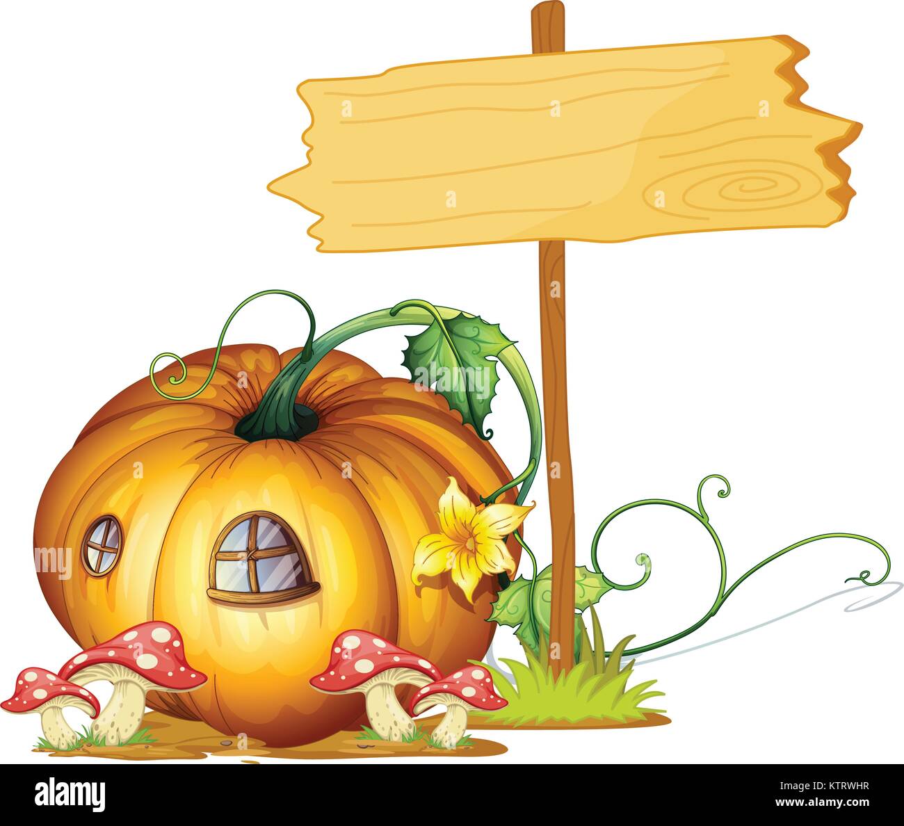 illustration of a board and pumpkin house on white Stock Vector Image ...