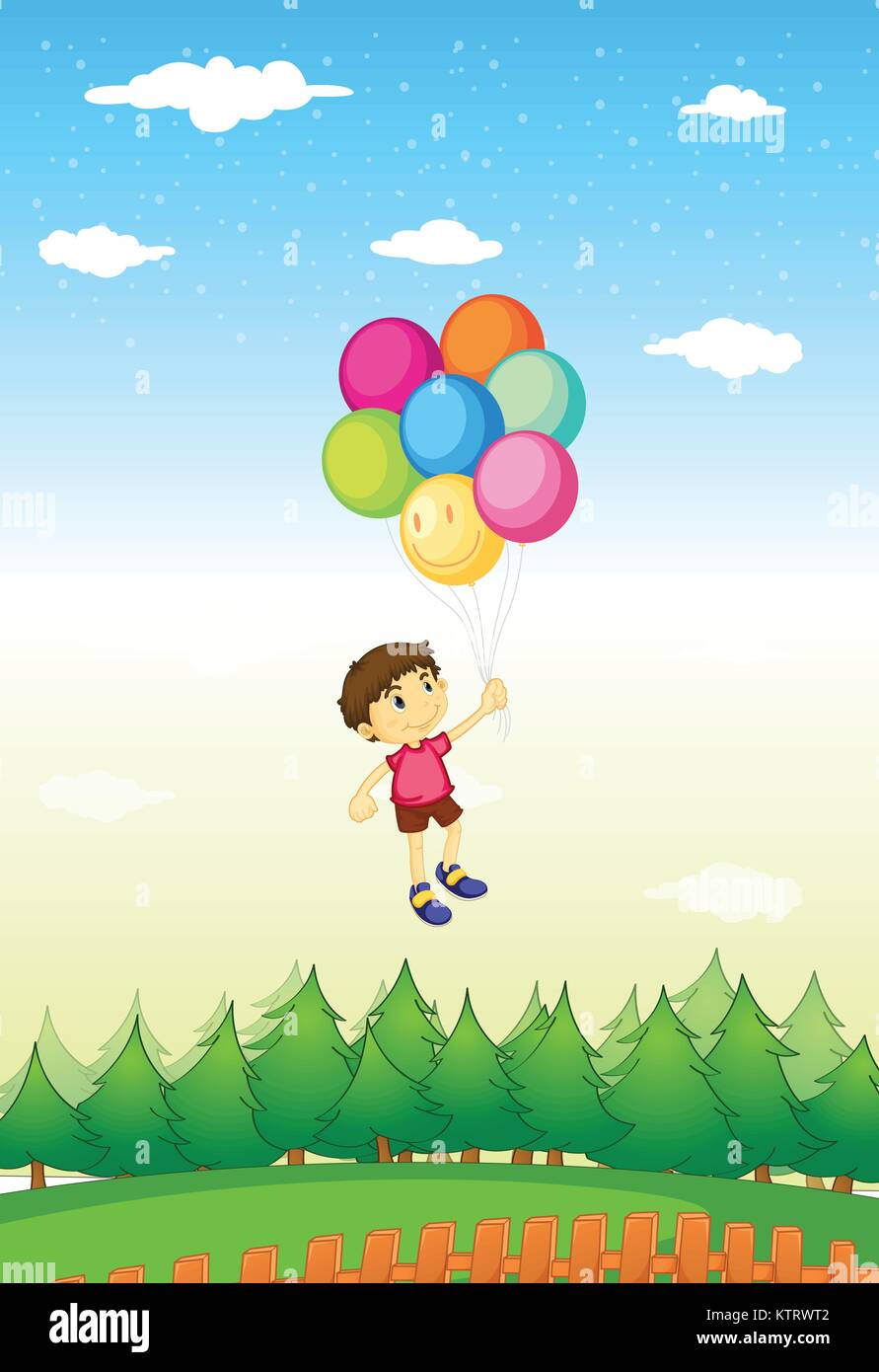 Illustration of a boy floating with balloons Stock Vector Image & Art ...