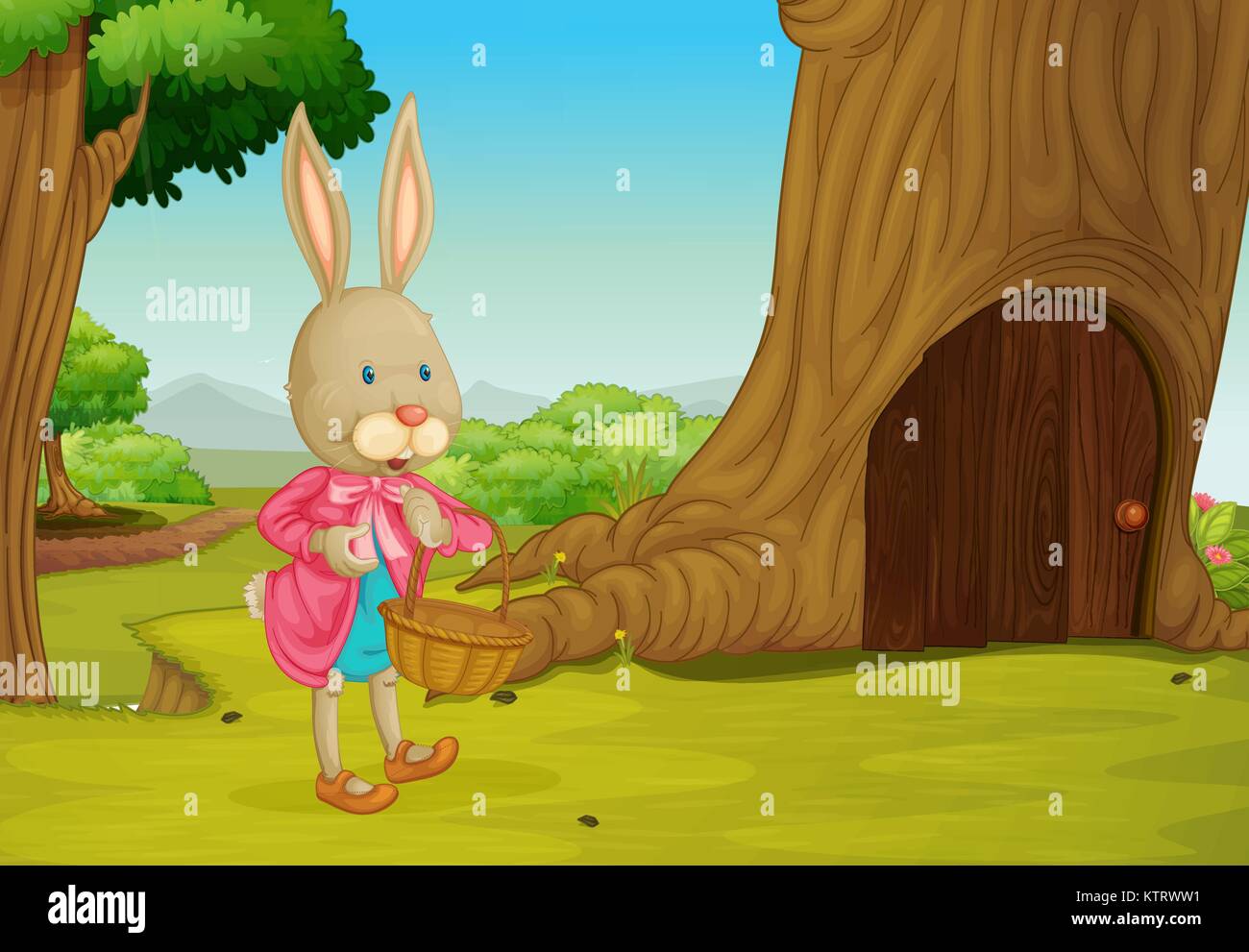 illustration of a rabbit and a tree in a beautiful nature Stock Vector ...