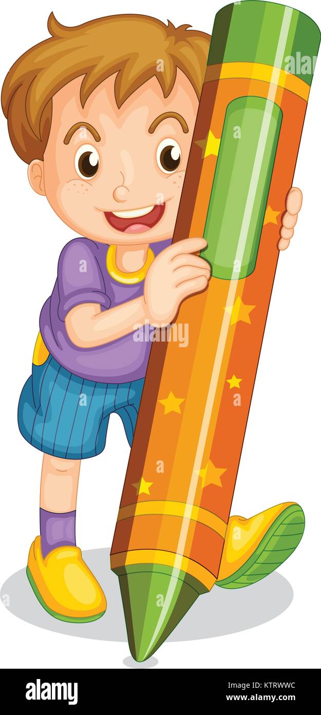 Child Holding Pencil Clipart Image